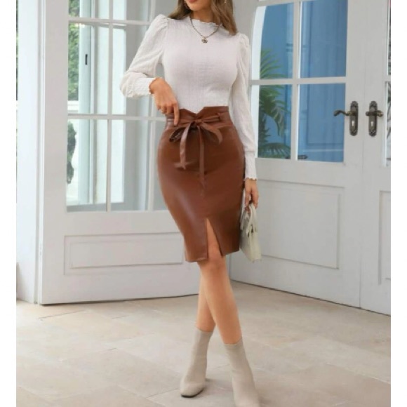 Skirts | Luxe Slit Hem Belted Vegan Leather Mini Skirt | Poshmark